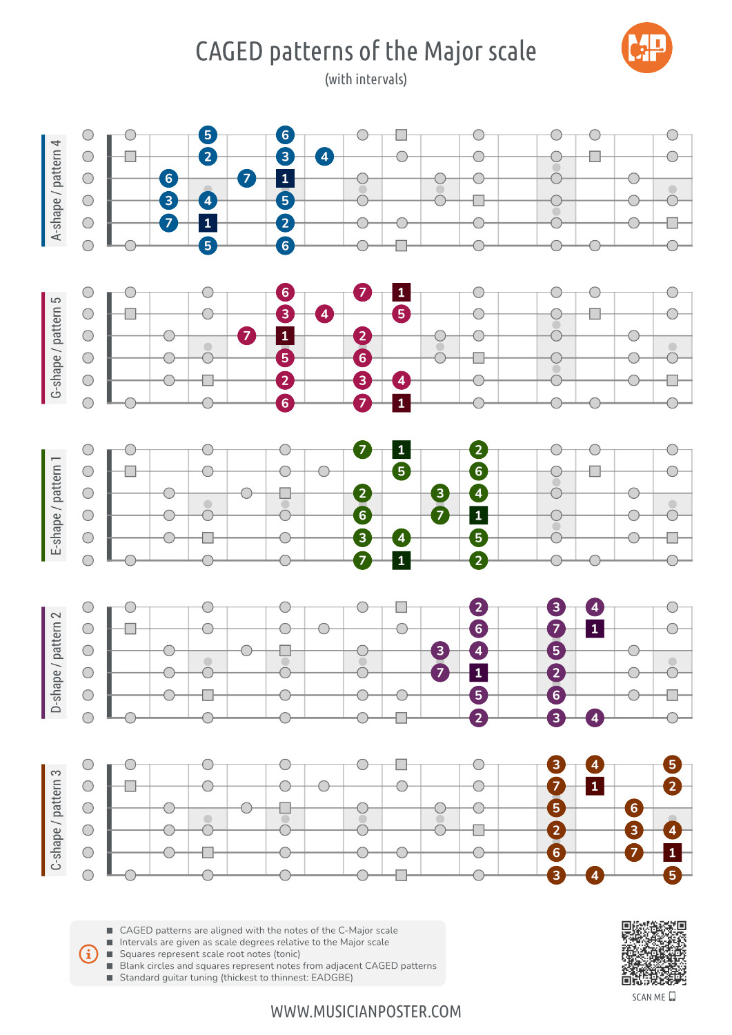 CAGED System Charts for Guitar (Complete Set)